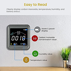 LSENLTY Carbon Monoxide Detector, High Accuracy CO Detector with Digital LCD Display, 3-in-1 Air Quality Monitor(CO, Temperature and Humidity Sensor), CO Alarm Detector for Home Kitchen Travel