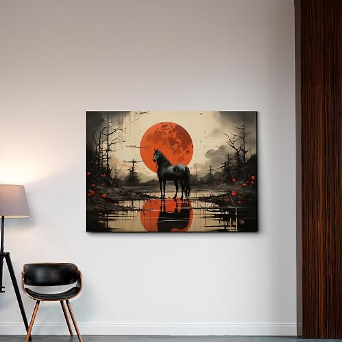 Majestic Black Stallion Galloping In The Clouds, Black Horse On Salt Flats, Canvas Print, Black Horse Print, Black Horse Wall Art