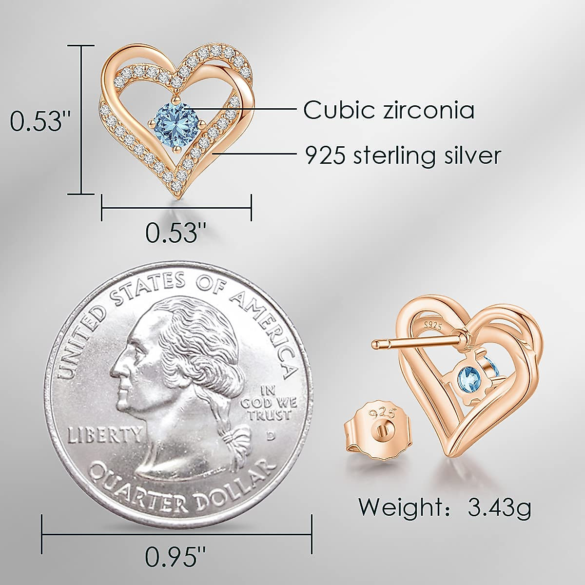 CDE Forever Love Heart Stud Earrings for Women, 925 Sterling Silver Birthstone Heart Stud Earrings Mother's Day Gift Anniversary Birthday Jewelry Gifts for Women Wife Her