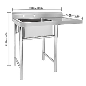 Utility Sink,Stainless Steel Kitchen Sink,Single Bowl Commercial Sink Drain Board Catering Prep Sink with Faucet and Sink for Restaurant,Laundry,Backyard,Garages 39.3 * 23.6 * 36.7inch(D)