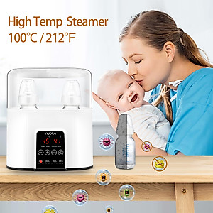 Baby Bottle Warmer, Fast Milk Warmer for Breastmilk Formula, Baby Food Steamer, Fits 2 Bottles, Accurate Temperature Control, with Defrost, Steam Water Boiler, Heat Baby Food Jars Function