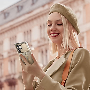 Chvelop Case for Samsung Galaxy S23 Ultra 5G with Slide Camera Cover, [Military Grade Drop Protection] Shockproof Protective Phone Case for Galaxy S23 Ultra 6.8 Inch-Brown/Golden