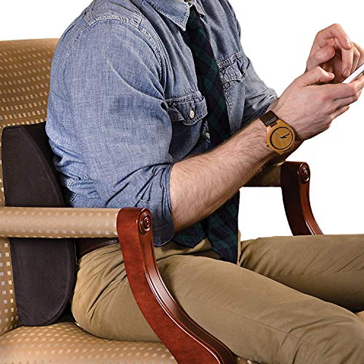 DMI Memory Foam Lumbar Pillow Support Pillow Back Support Chair Cushion with Strap for Better Posture and Easing Back Pain, Black