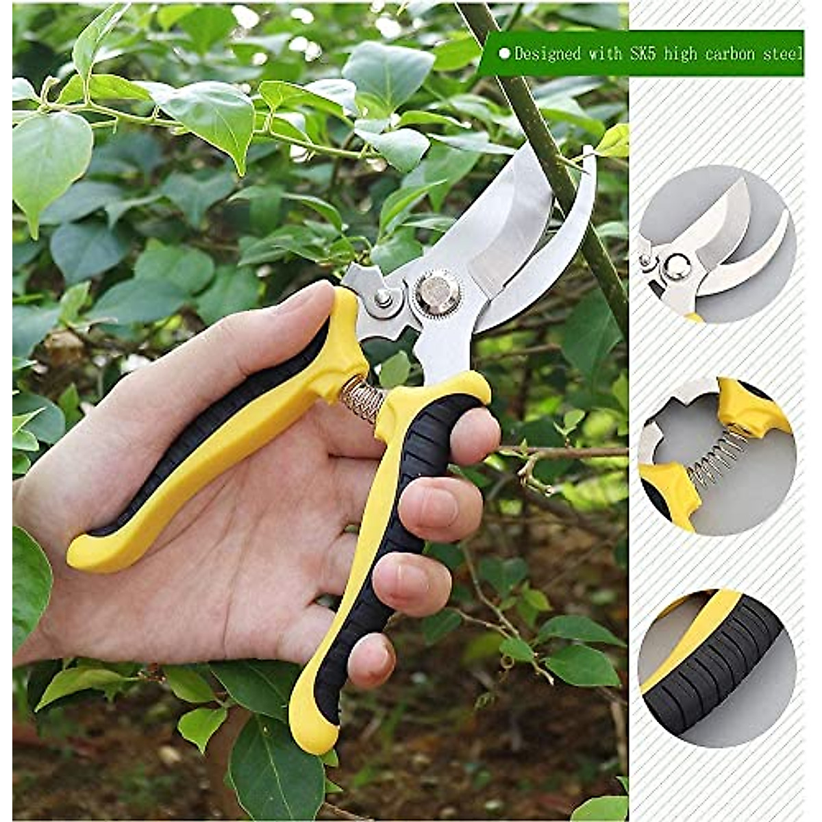 Garden Secateurs, Stainless Steel Pruning Shears, Garden Bonsai Tools, 3 Pack Ergonomic Garden Secateurs Set for Fruit Branch, Hedge, Fruits & Vegetables, Plants(With Garden Gloves and Box)