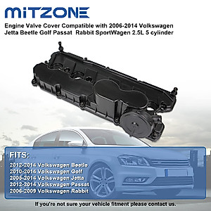 MITZONE Engine Valve Cover Compatible with 2006-2014 Volkswagen Jetta Beetle Golf Passat Rabbit SportWagen 2.5L 5 Cylinder Replace 07K-103-469-L 07K-103-469-F