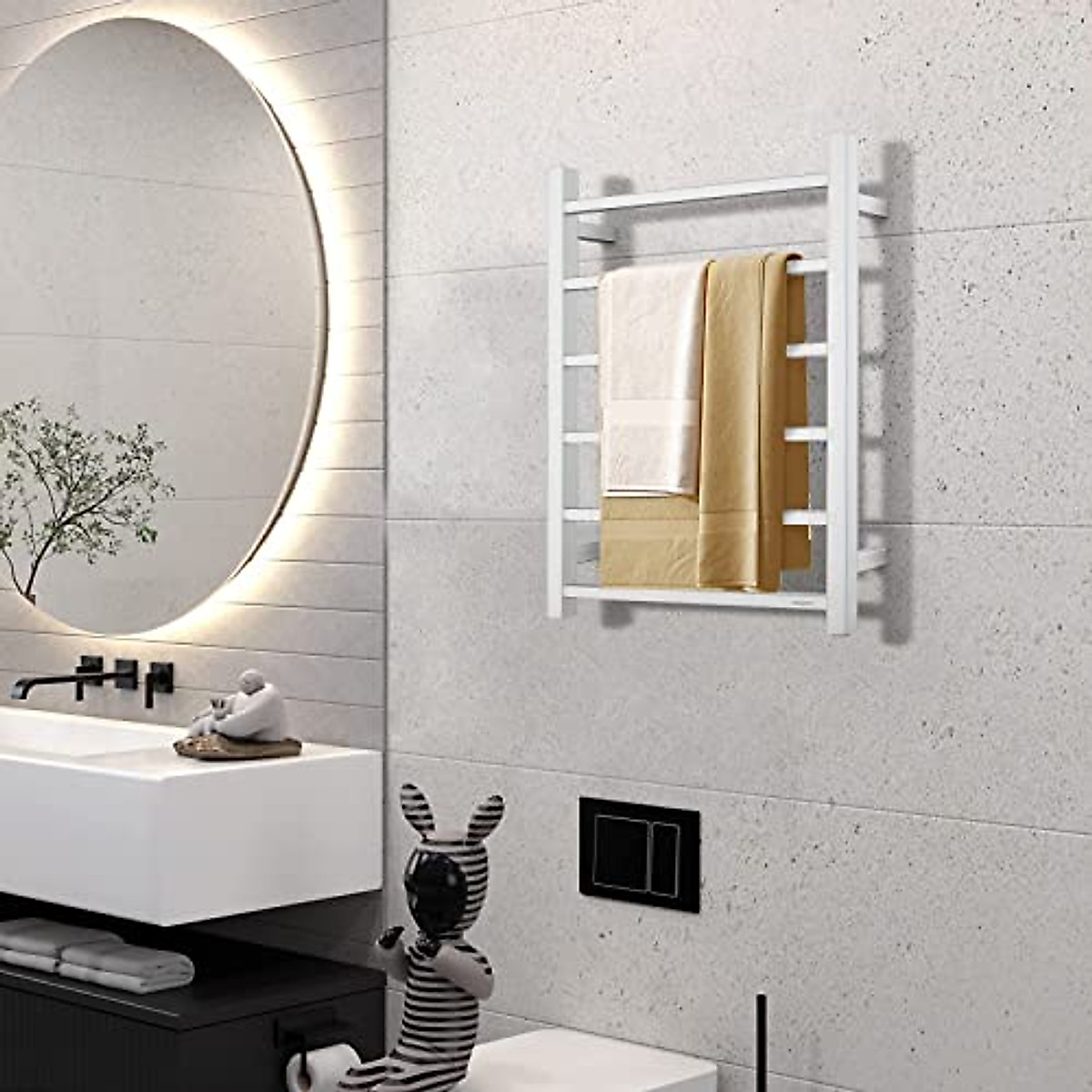 SHARNDY Towel Warmer Brushed Nickel for Bathroom Wall Mounted Bath Towel Heater Plug-in Square 6 Bars Drying Rack Stainless Steel Electric Heated Towel Rack ETW13 68W 26.77x20.47x4.13 inches