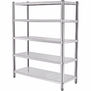 SGOLAN Stainless Steel Shelves 60x18x70 Inch Storage Rack 5 Tier Shelving Units and Storage Adjustable Stainless Steel Rack Shelving, Storage Shelves for Kitchen Commercial Office