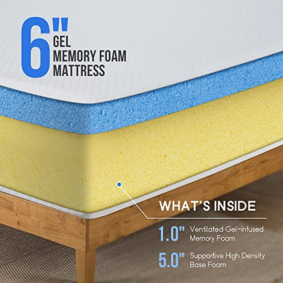 PayLessHere 6 Inch Twin Gel Memory Foam Mattress/CertiPUR-US Certified/Bed-in-a-Box/Cool Sleep & Comfy Support