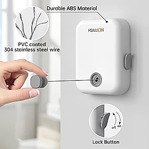 Mbillion Retractable Clothesline Indoor Outdoor,Heavy Duty Clothes Drying Laundry Line Retracting Hanging Clothes Line with Lock to Prevent Sagging White