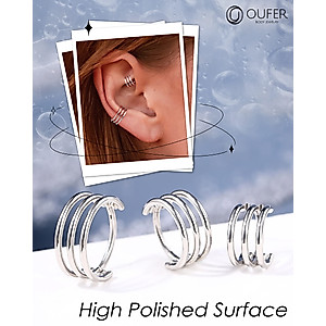 OUFER 16G Conch Piercing Jewelry, 316L Stainless Steel Conch Earrings, Three Row Nose Rings Hoops, Helix Cartilage Daith Rook Earrings for Women and Men-12MM