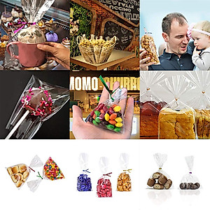 50Pcs Cellophane Bags, Cello Cellophane Treat Bags 4x6 Plastic Gift Bags for Packaging Cookies, Pretzel Rod, Sandwich, Candy, Chocolate, Clear Party Favor Bags with Ties