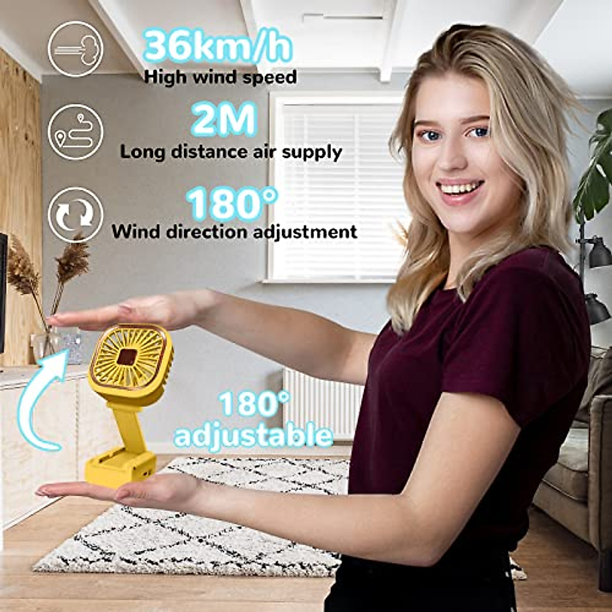 GAITIR Handheld Mini Fan, 3 IN 1 Small Portable Fan, USB Rechargeable Folding Personal Fans with Strong Airflow 2 Speeds, Lanyard, Multi-Functional, 4 Colorful, Foldable Hanging Desk fan