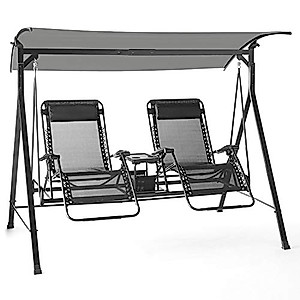Garden Winds Replacement Canopy Top Cover Compatible with The Mainstays Oversized Double Zero Gravity Swing - Slate Gray - RipLock 350