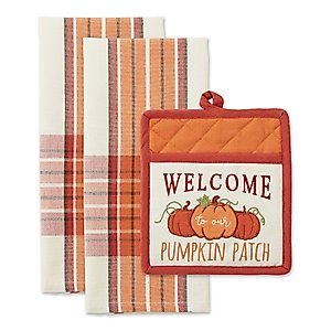 DII Fall Kitchen Décor Collection Dish Towel & Potholder Hostess Gift Set, Pumpkin Patch, 3 Piece
