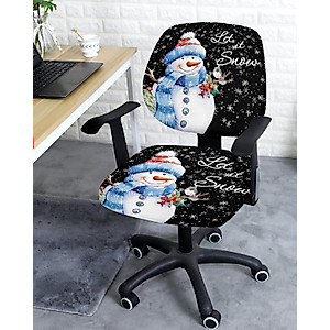 LBDOMOV Christmas Office Chair Cover 2 Piece, Stretch Elastic Computer Desk Rotating Chair Seat Back Covers, Stretchable Chair Slipcover Protectors Cover Black Winter Snowflake Snowman Birds Black