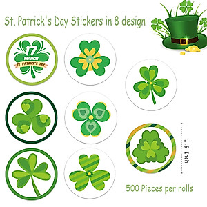 500Pcs St. Patrick's Day Sticker Lucky Shamrock Clover Hat Irish Decor Self Adhesive Irish Labels for Cards, Envelopes, Gifts Leprechaun Party Decoration Supplies