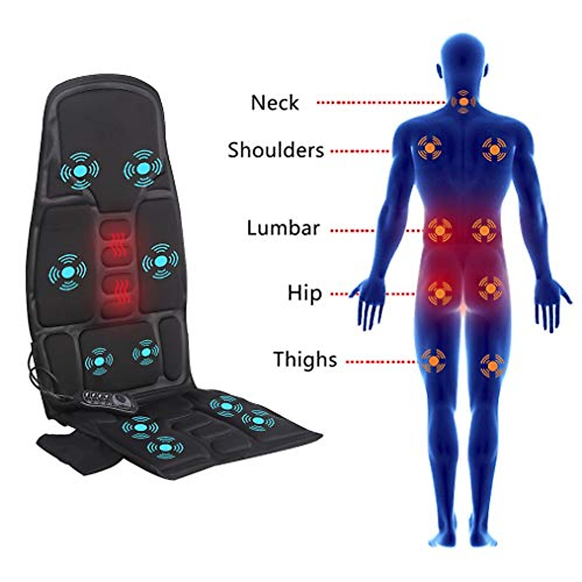 SLOTHMORE Vibration-Back-Massager with Heat, Back-Massage-Cushion, Chair Seat Massager with 10 Vibrating Nodes to Release Stress and Fatigue, for Home Office Use