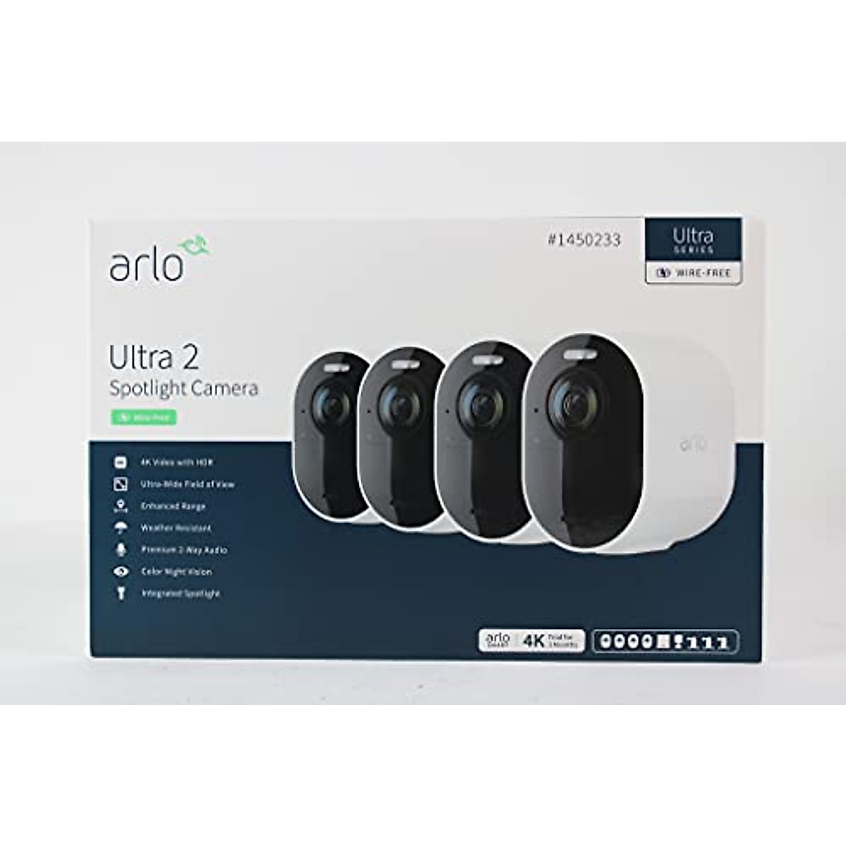 Arlo outdoor Ultra 2 Spotlight Camera Wire Free Security System 4 Pack with Total Security