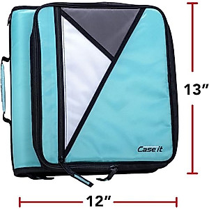 Case-it The Universal Zipper Binder - 2 Inch O-Rings - Padded Pocket That Holds up to 13 Inch Laptop/Tablet - Multiple Pockets - 400 Page Capacity - Comes with Shoulder Strap - Spearmint LT-007