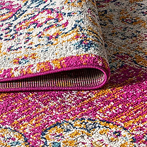 JONATHAN Y BMF104A-8 Bohemian Flair Boho Vintage Medallion Pink/Cream 8 ft. x 10 ft. Area-Rug, Vintage, Easy-Cleaning, for Bedroom, Kitchen, Living Room, Non Shedding