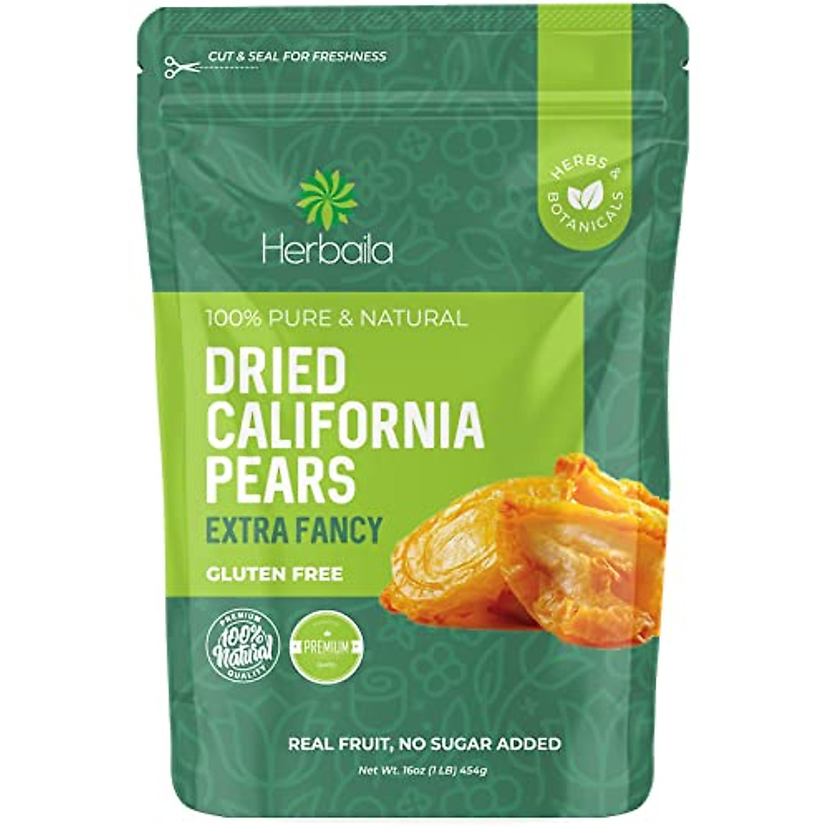 Dried Pears No Sugar Added 16 oz. Dried Fancy Pears Fresh Fruit, Dehydrated California Grown Pears, Unsweetened Dried Pears. All Natural, Non GMO. No Sugar Added Pears, 1 Pound