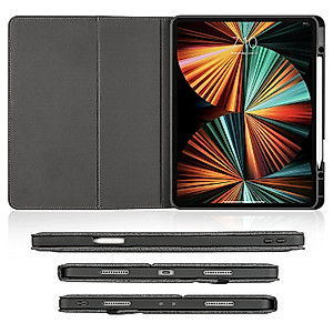 iPad Pro 12.9 Case 6th Generation 2022 / 5th Gen 2021/2020 4th / 2018 3rd Gen, iPad Pro Cases with Pencil Holder, Full-Body Protection Leather Cover for Women, Auto Wake/Sleep - Grey