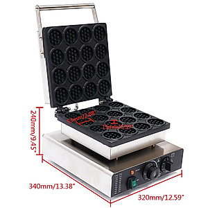 Commercial Round Waffle Maker, Mini Belgian Waffle Iron 16 Grids 1750W Electric Nonstick Waffle Machine Maker Stainless Steel Waffle Baker for Restaurant, Snack Bar, Bakery