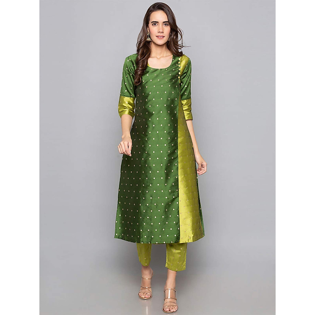 Indian Kurti for Womens With Pant | Art Silk Woven Partywear Kurta Kurtis Dress For Women Tops Tunic Green