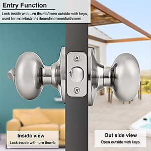 Knobonly Key Entry Door Locks with Same Keys, Front Door Knob, Exterior Door Handle for Storeroom/Bedroom/Bathroom Door, Satin Nickel Finish 4 Pack