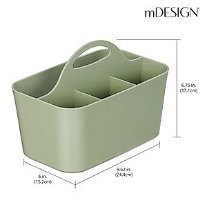 mDesign Small Plastic Shower/Bath Storage Organizer Caddy Tote with Handle for Dorm, Shelf, Cabinet - Hold Soap, Shampoo, Conditioner, Combs, Brushes, Lumiere Collection, Olive Green