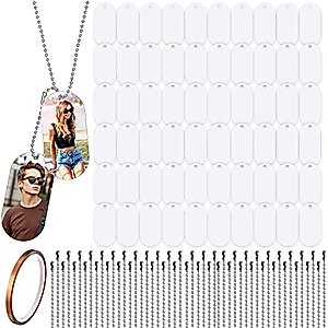 Sublimation Blank Dog Tag Aluminum White Sublimation Stamping Tag Pendants Double Sided Blank Stamping Metal Tags, 23.6 Inch Dog Tag Chain, Heat Tape for Personalized Pets Tags(31 Pieces)