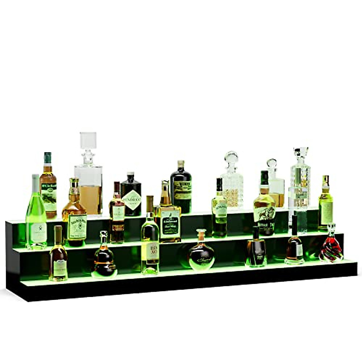 Oarlike LED Liquor Bottle Display Shelf 60 in 3 Step Acrylic Lighted Bar Shelf with RF Remote Controller for Home Commercial Bar Countertop Display Stand