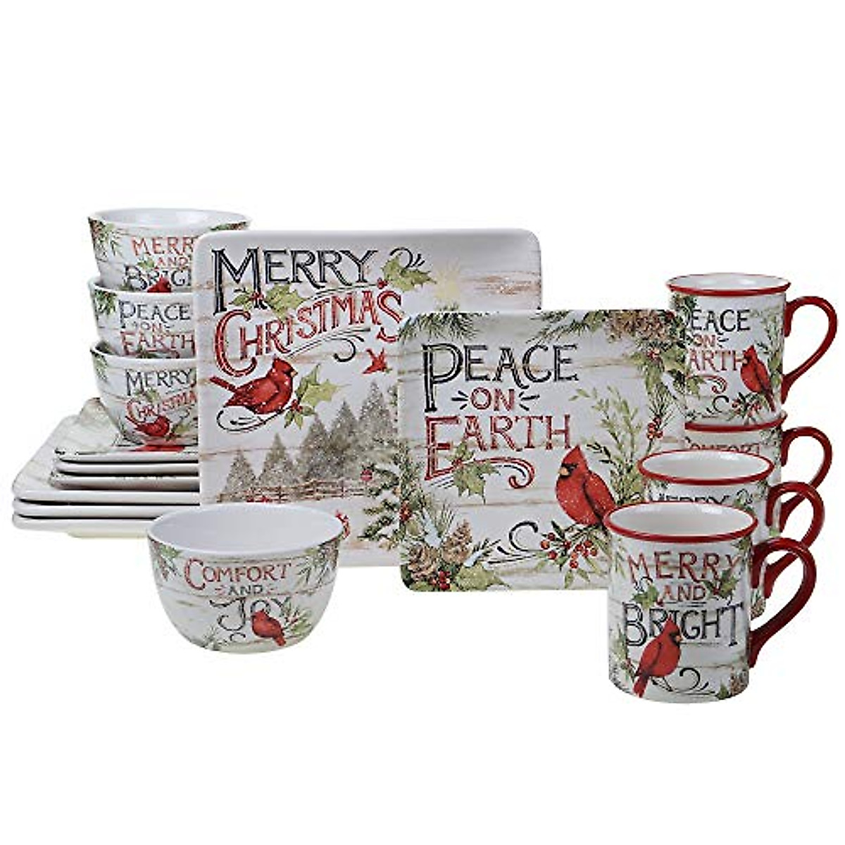 Certified International Evergreen Christmas 16pc Dinnerware, Service for 4, Multicolored
