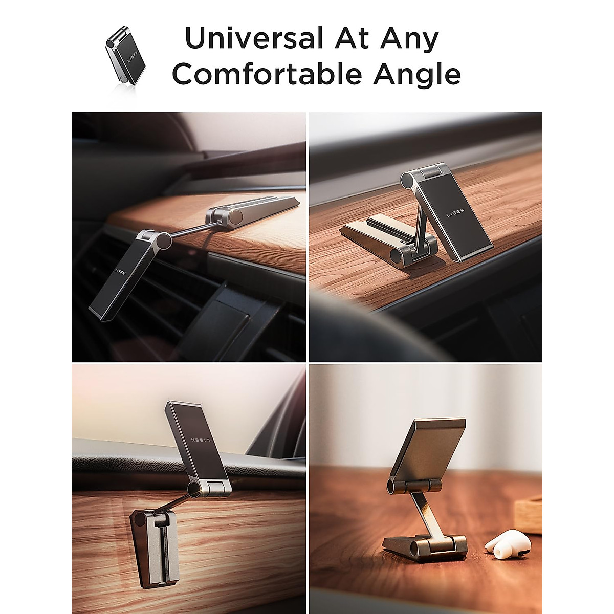 LISEN Magnetic Phone Holder for Car, Strongest Folding Magnetic Car Phone Holder 360° Rotatable Metal iPhone Car Holder Mount Hands Free Fits for iPhone 14 Pro Max 13 12 & All Phones