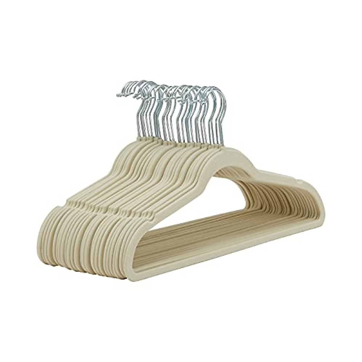 Amazon Basics Kids Velvet, Non-Slip Clothes Hangers, Beige - Pack of 30 & Slim, Velvet, Non-Slip Suit Clothes Hangers, Ivory/Silver - Pack of 30