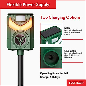 PATTLER® Animal Repellent Outdoor with Flame Light to Scare Animals | Deer and Rabbit Repellent with Motion Sensor up to 10m Range | Ultrasonic Deer Repellent | Rabbit Repellent Outdoor | | 1 Pack