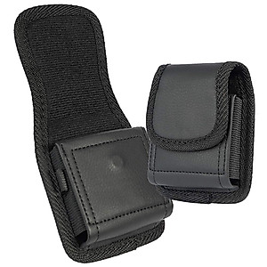 Case for Galaxy Z Flip Phone, Nakedcellphone Black Vegan Leather Vertical Pouch [with Belt Loop, Metal Clip, Magnetic Closure] for Samsung Z Flip 5, Z Flip4, Z Flip3 (2023/2022/2021/2020)