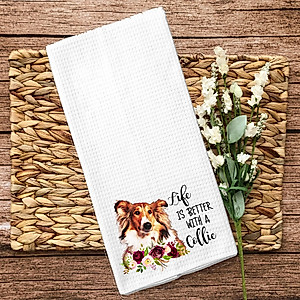 Life is Better with a Collie Waffle Microfiber Kitchen Tea Bar Towel Gift for Animal Dog Lover