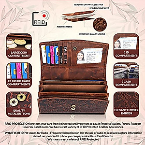 LEVOGUE RFID Flower embossed Leather Wallet for Women-Multi Credit Card Slots,Mobile case Coin Purse with ID Window-by VALENCHI (Cognac Vintage)