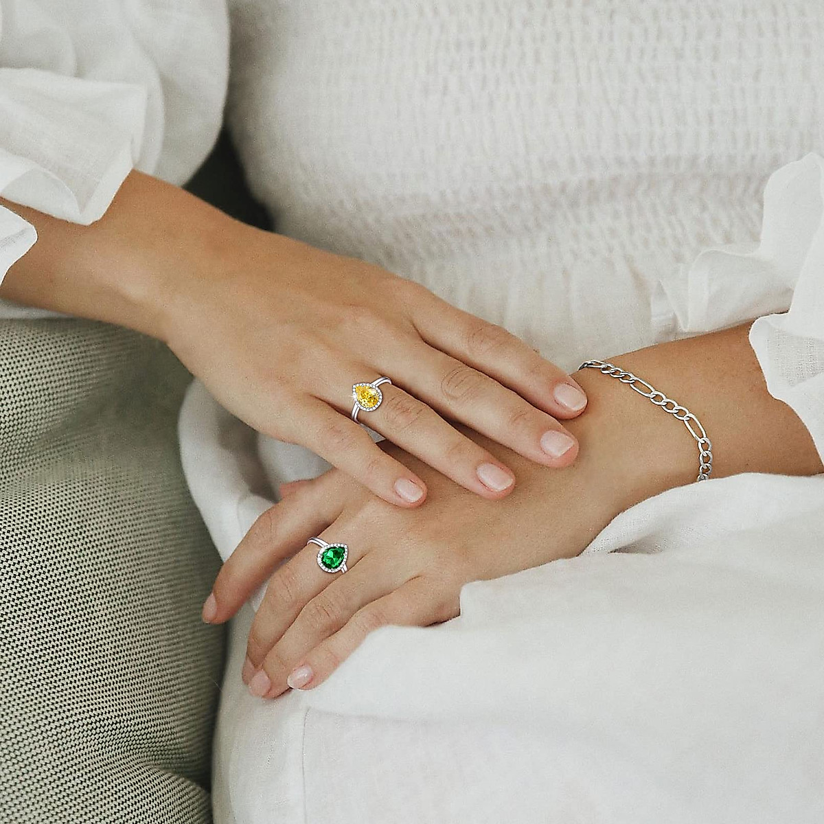 ChicSilver Green Emerald Ring May Birth Stone Ring for Women Pear Shaped Engagement Ring for Women