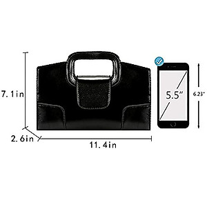 CLARA Women Vintage Flap Tote Top Handle Satchel PU Leather Clutch Handbag Purse Shoulder Bag (00358Black)
