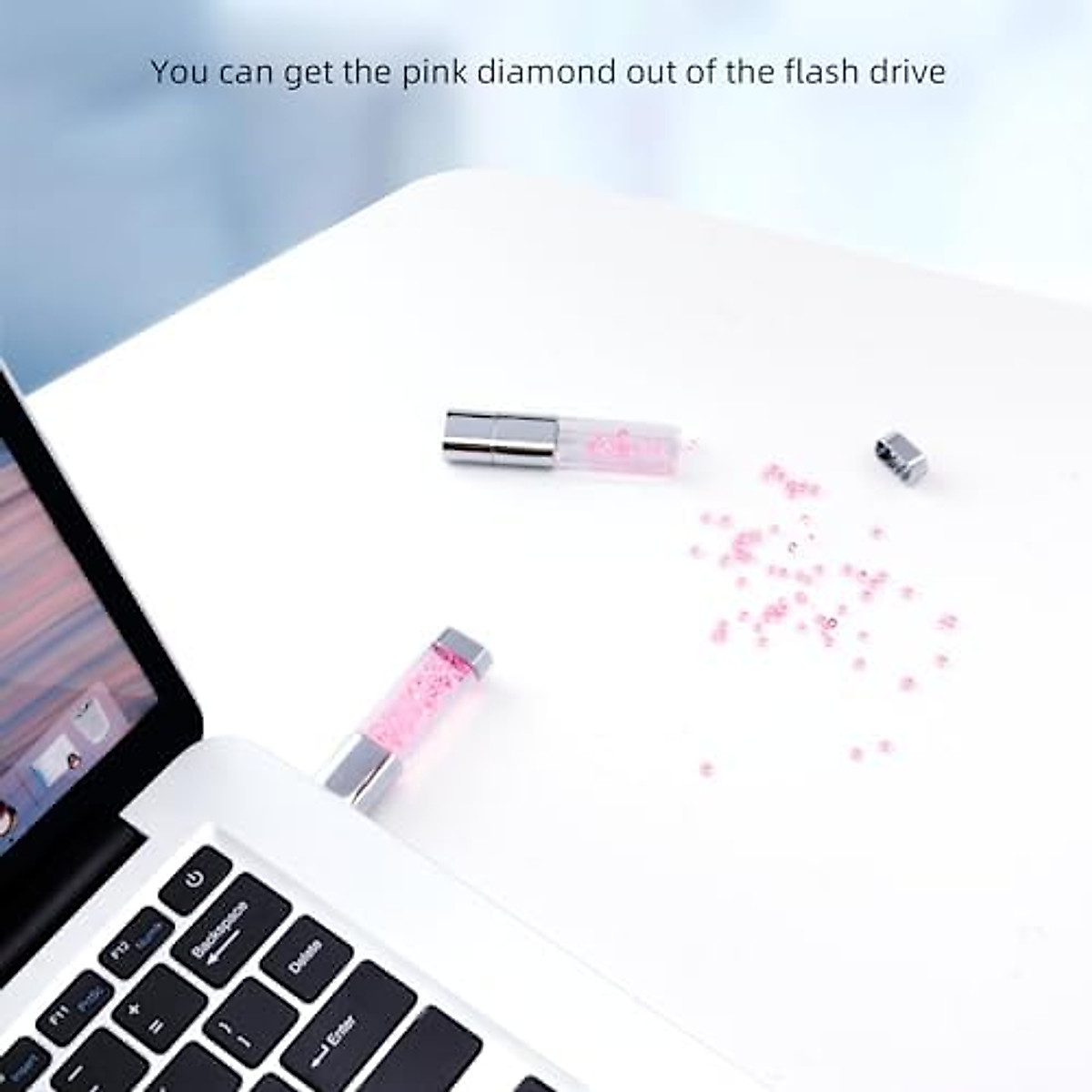 USB Flash Drive 64GB, BorlterClamp Cute Pink Crystal Thumb Drive Novelty Pen Drive Memory Stick