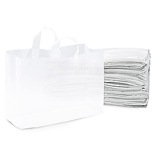 Prime Line Packaging - 16x6x12 Inch 50 Pack Plastic Bags with Handles, Shopping Bags for Small Business, Large Clear Frosted White in Bulk for Boutiques, Retail Stores, Merchandise & Gifts