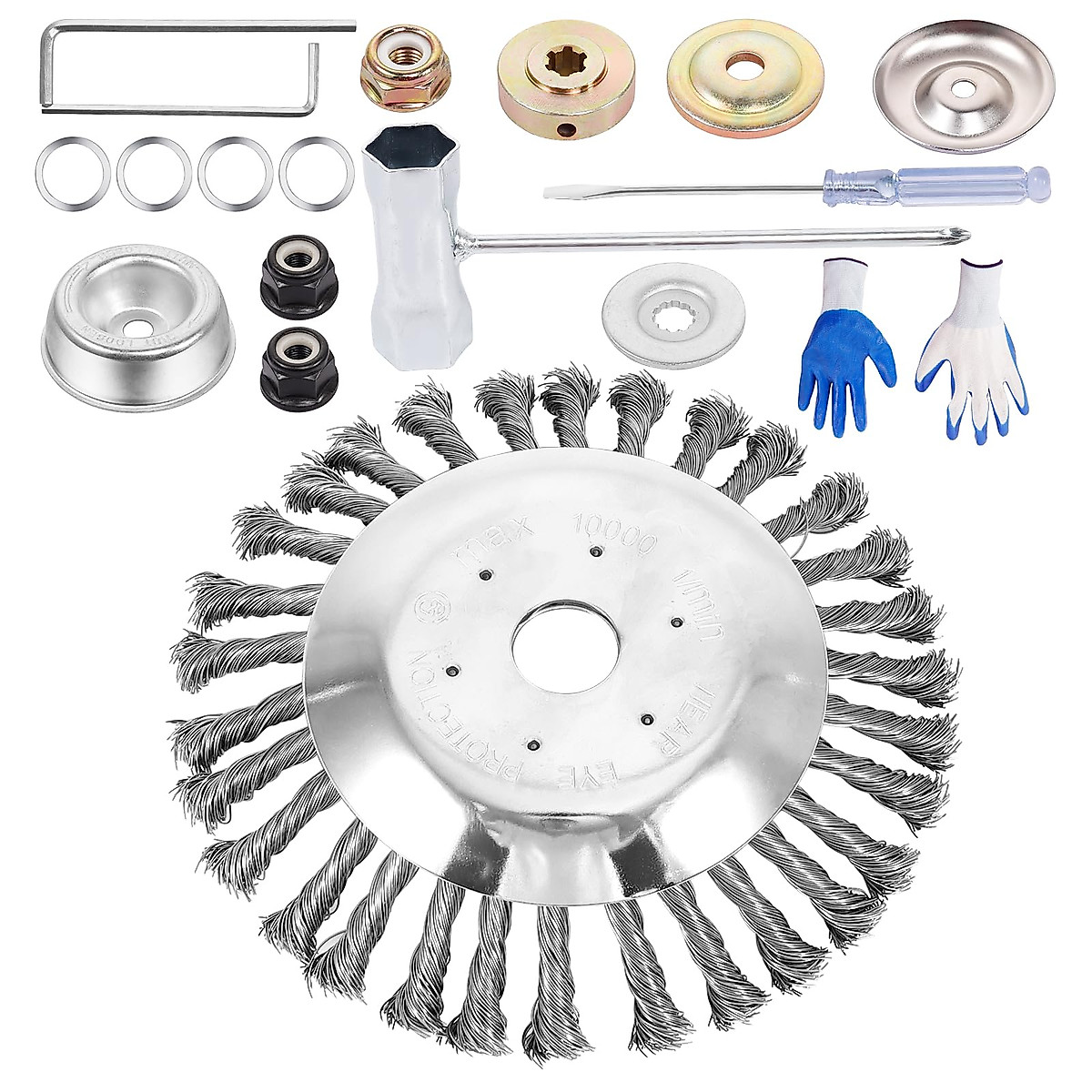 Barafat 8Inch Steel Weed Eater Trimmer Head, Wire Rotary Brush Weed Blade Cutter with Universal Adapter Kit Compatible with Stihl, Husqvarna, Gardening Lawnmower, Moss Grass Rust Removal