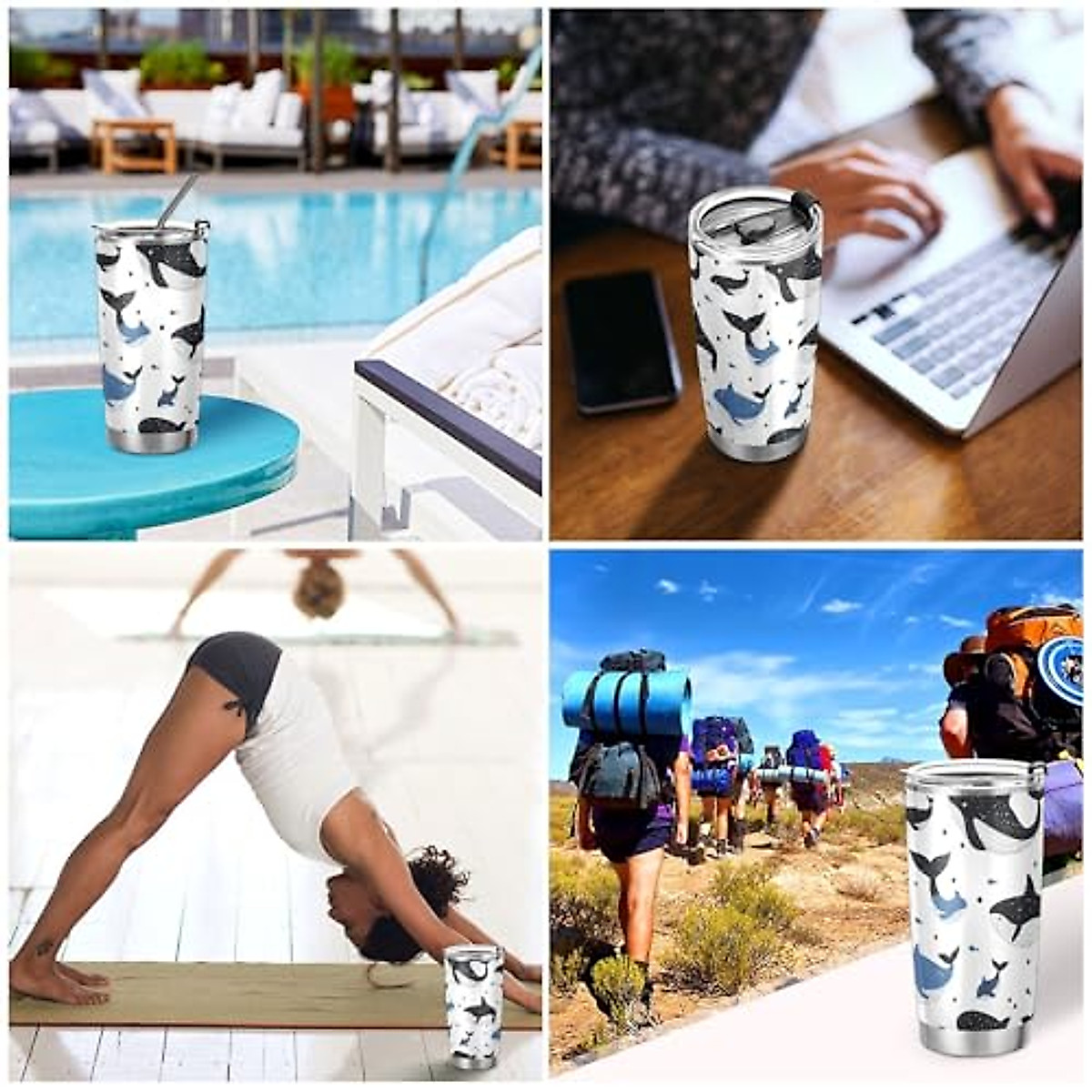 HXshaoye Cartoon blue black whale Stainless Steel water bottle with straw with Straw Leak Resistant Flip travel coffee mug for hot and cold drinks simple tumblers with lids and straws termo para