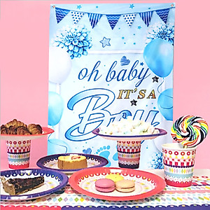 Pack of 2 Oh Baby Sign It's a Boy Baby Shower Backdrop for Baby Shower Decorations Backgroud, Large Fabric Party Photo Booth Backdrop Background for Boy Baby Shower Decoration Supplie (Blue)