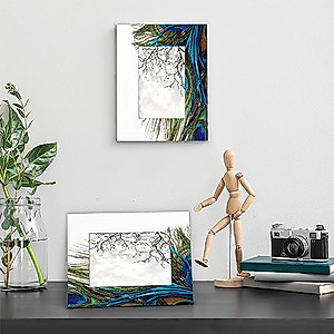 Peacock Feather 8x10 Picture Frame, Boho Wooden Photo Frame for Wall Mounting or Tabletop Living Room Bedroom Home Decor