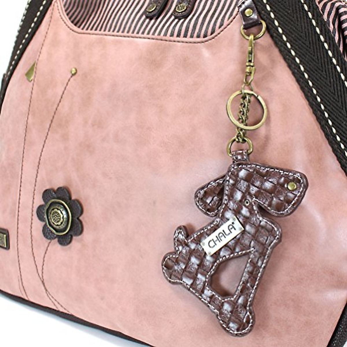 Chala Handbags Dust Rose Shoulder Purse Tote Bag with Dog Key Fob (Wiener Dog with Scooter)