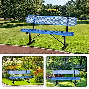 SUNDALY 8 Feet Heavy Duty Metal Park Bench with Back for Outside, Outdoor Bench with Portable Frame