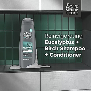 Dove Men+Care 2 in 1 Shampoo & Conditioner Eucalyptus & Birch For Healthy-Looking Hair Naturally Derived Plant Based Cleansers 12 oz